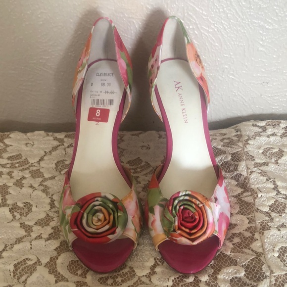 Anne Klein | Shoes | Anne Klein Pink Floral Heels Peep Toe | Poshmark